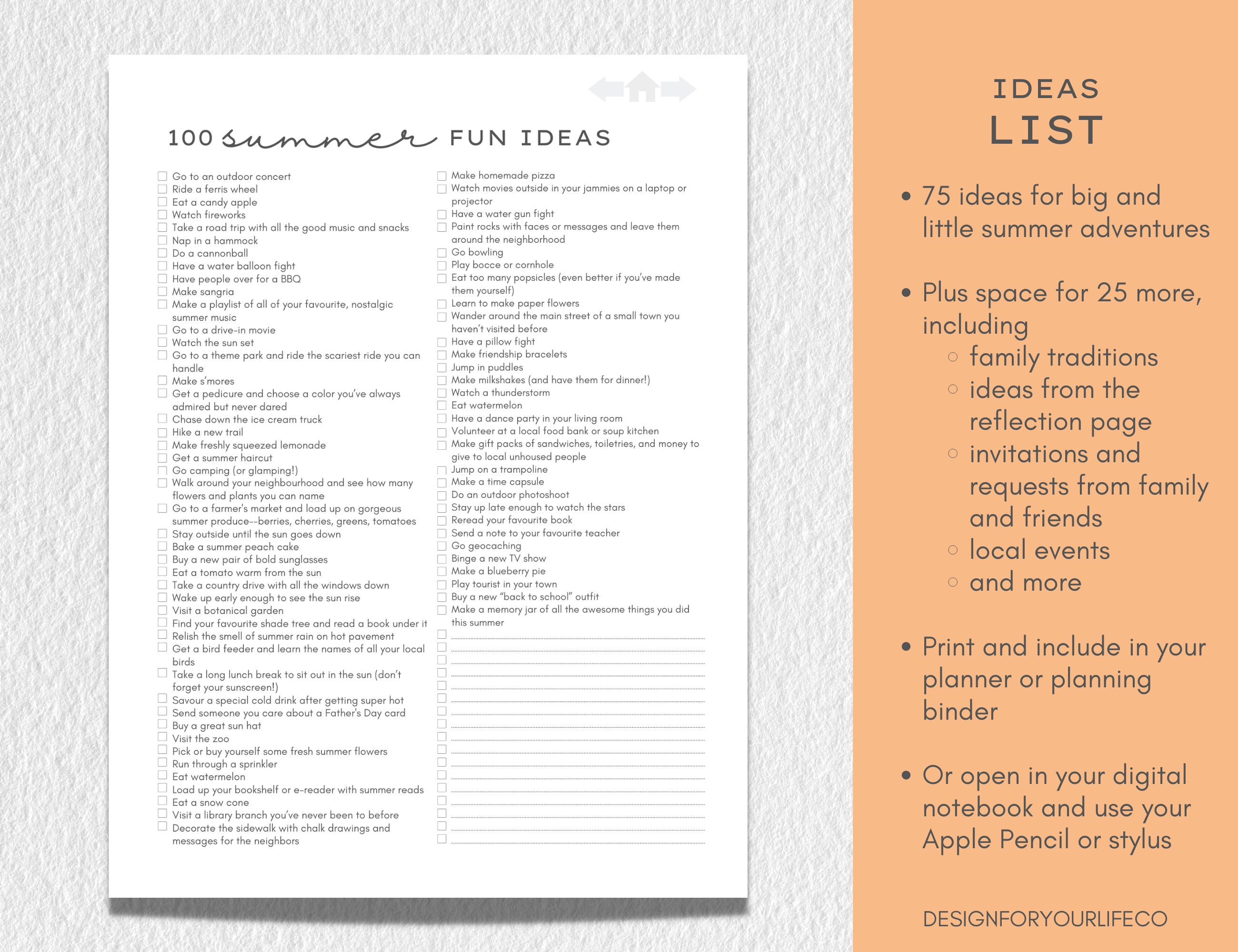 Summer Bucket List Planner Printable & Digital Planner Seasonal Planner ...