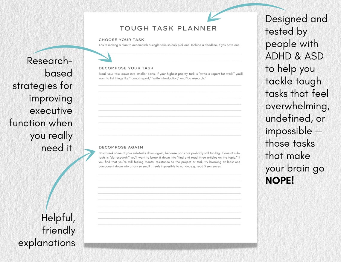 ADHD Focus Planner for Tough Tasks Executive Function Planner ADHD ...