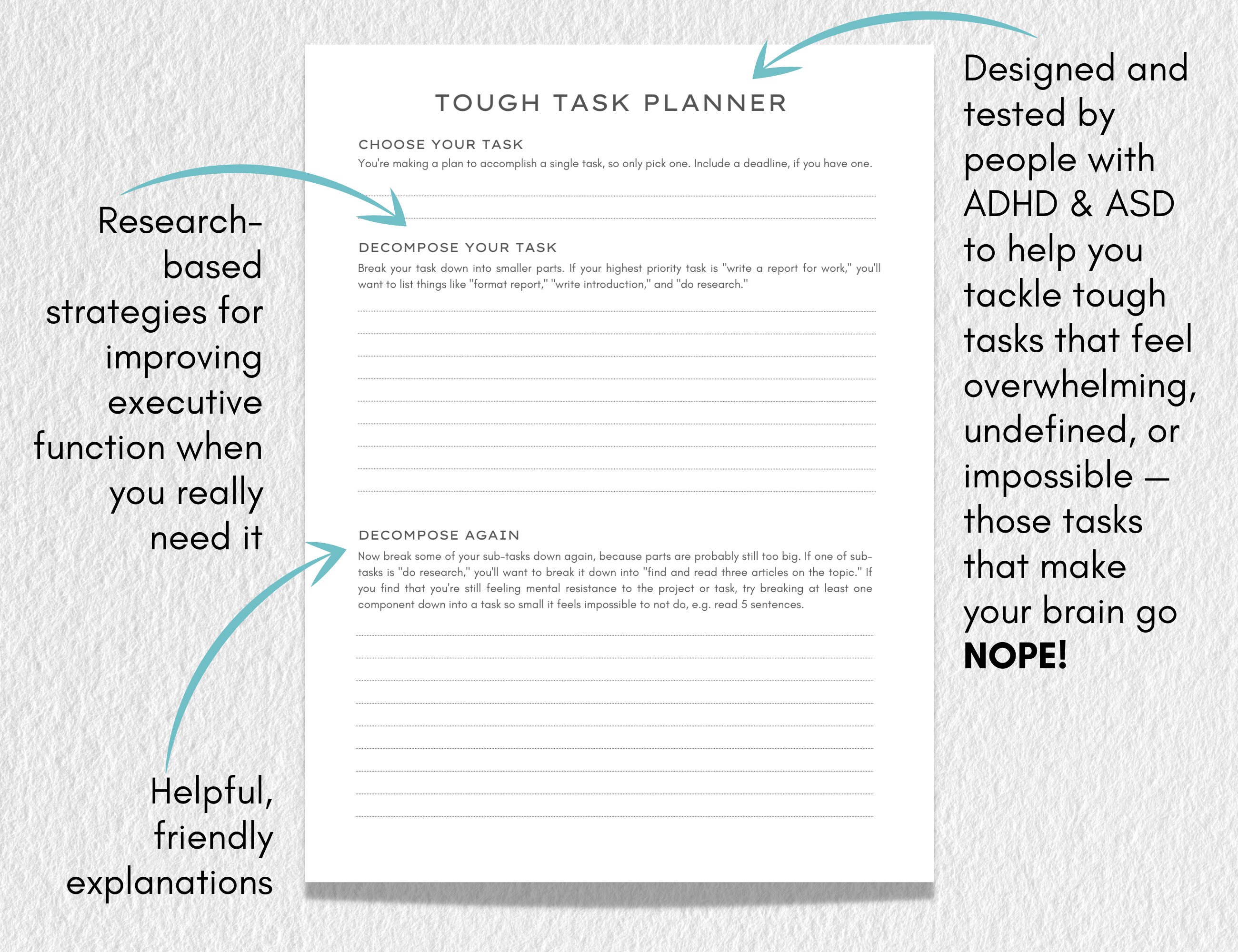 ADHD Focus Planner for Tough Tasks | Executive Function Planner | ADHD ...