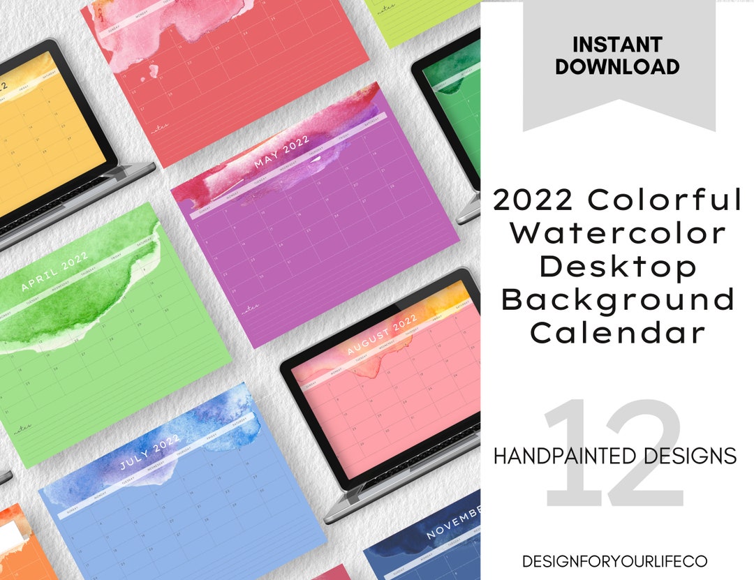 2022 Desktop Wallpaper/background Calendars With Colorful Watercolor ...