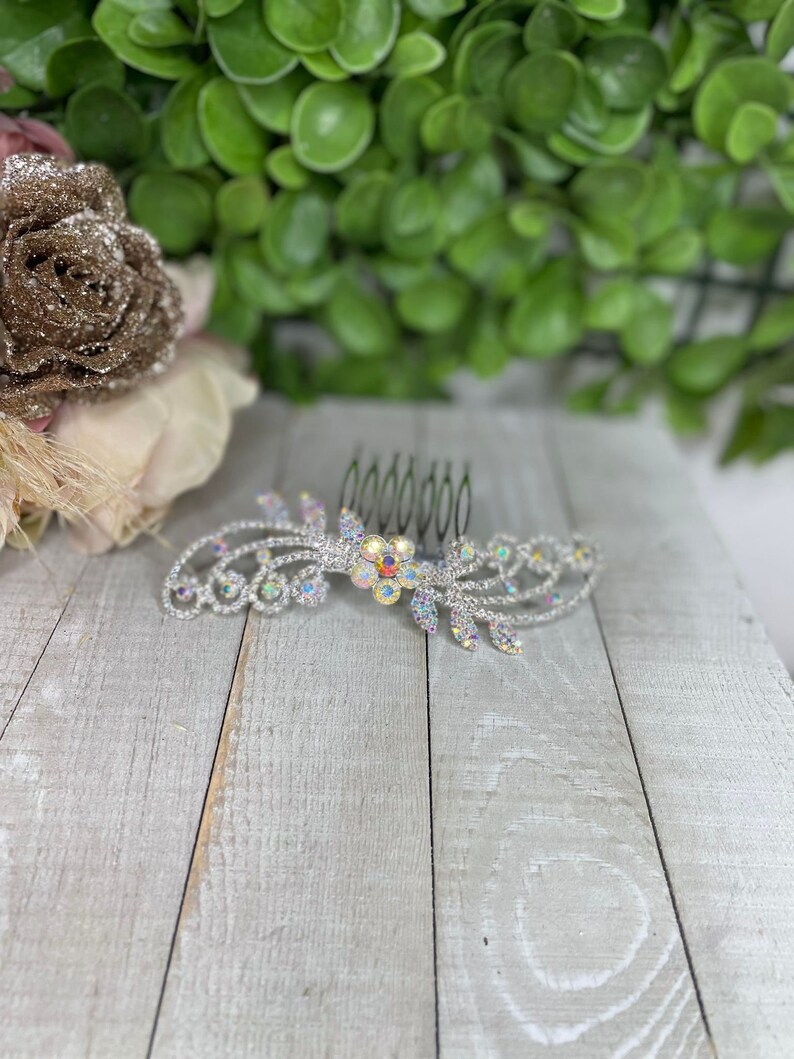 Stunning Silver Tone Iridescent Bridal Combs / Bride/ Wedding ...