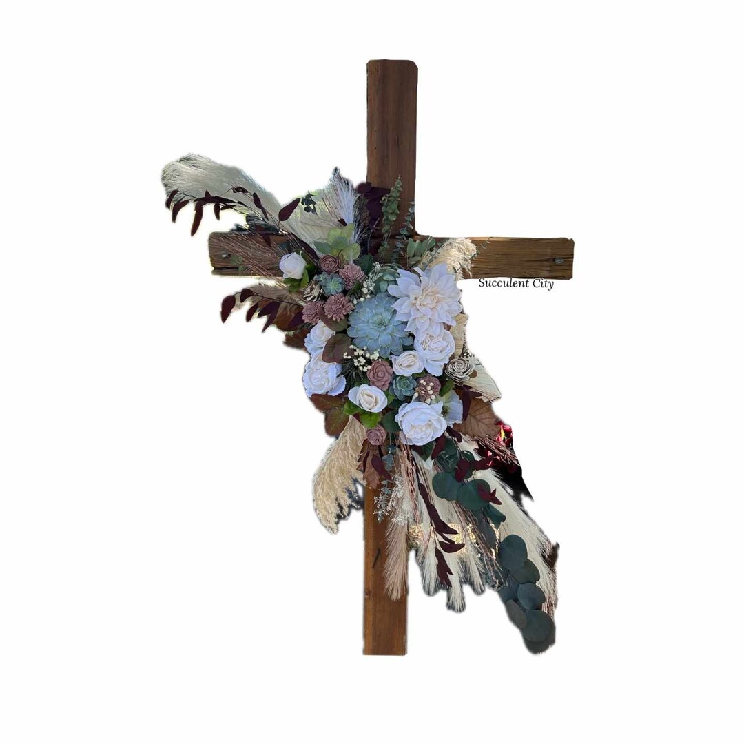 Wedding Cross / Arch Pieces With Live Succulents, Sola Wood & Silk ...