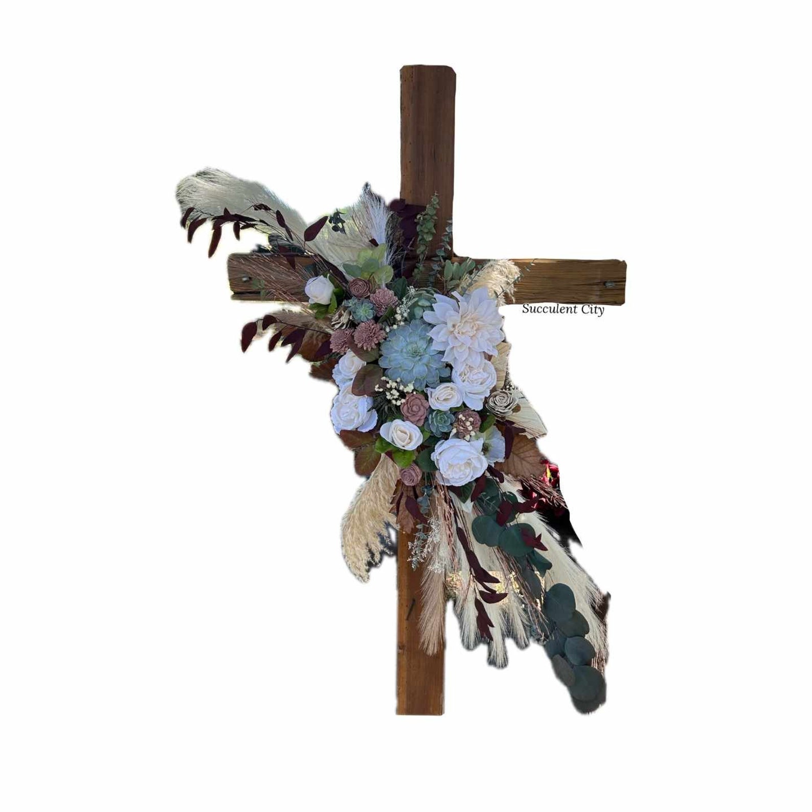 Wedding Cross / Arch Pieces With Live Succulents, Sola Wood & Silk ...