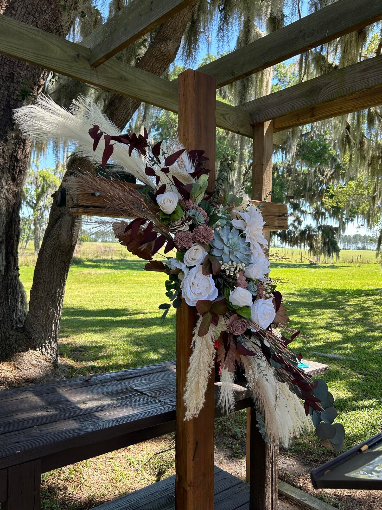Wedding Cross / Arch Pieces With Live Succulents, Sola Wood & Silk ...