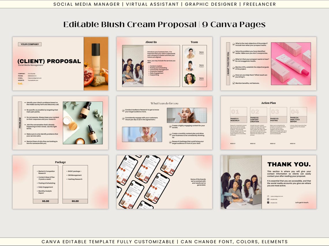Social Media Manager Proposal Template Editable Canva Template for SMM ...