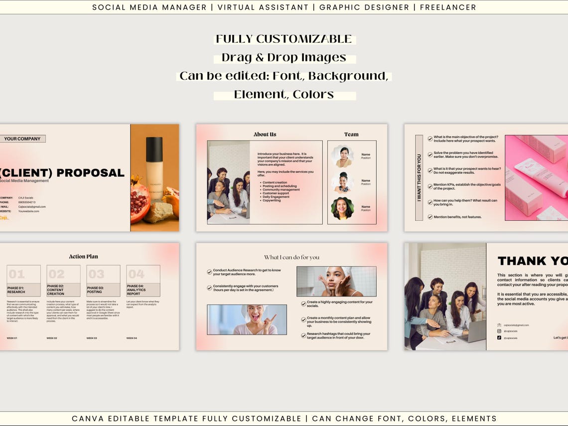 Social Media Manager Proposal Template Editable Canva Template for SMM ...