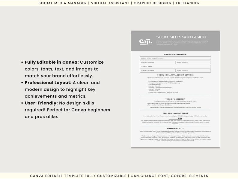 Simple Classic Contract Editable Canva Template Social Media Manager ...