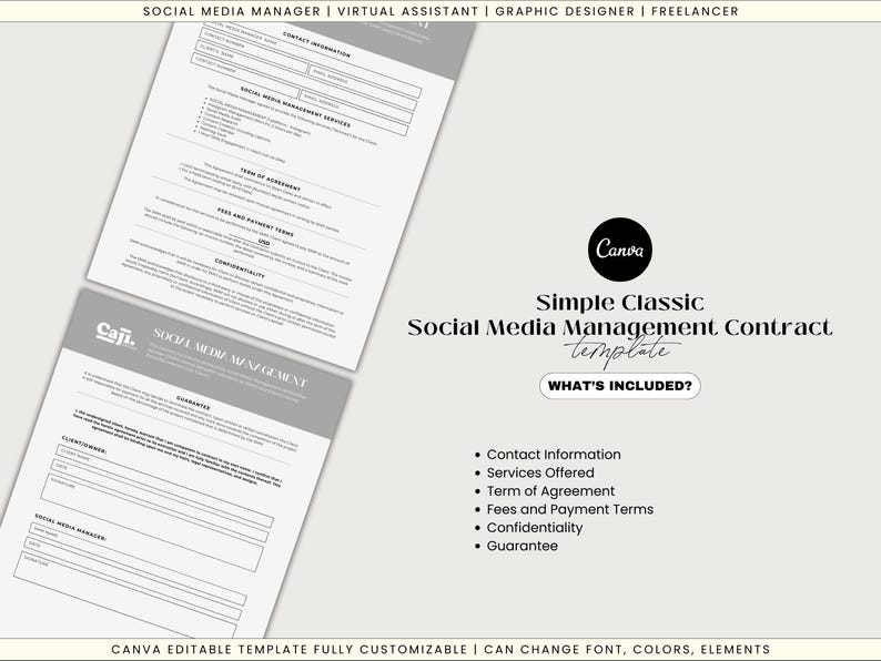 Simple Classic Contract Editable Canva Template Social Media Manager ...