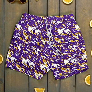 Purple & Gold Camouflage Swim Trunks for Men, LSU / Los Angeles Lakers ...