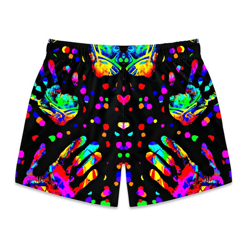Trippy Neon Handprint Swim Trunks for Men, Ultra Fast Drying Material ...