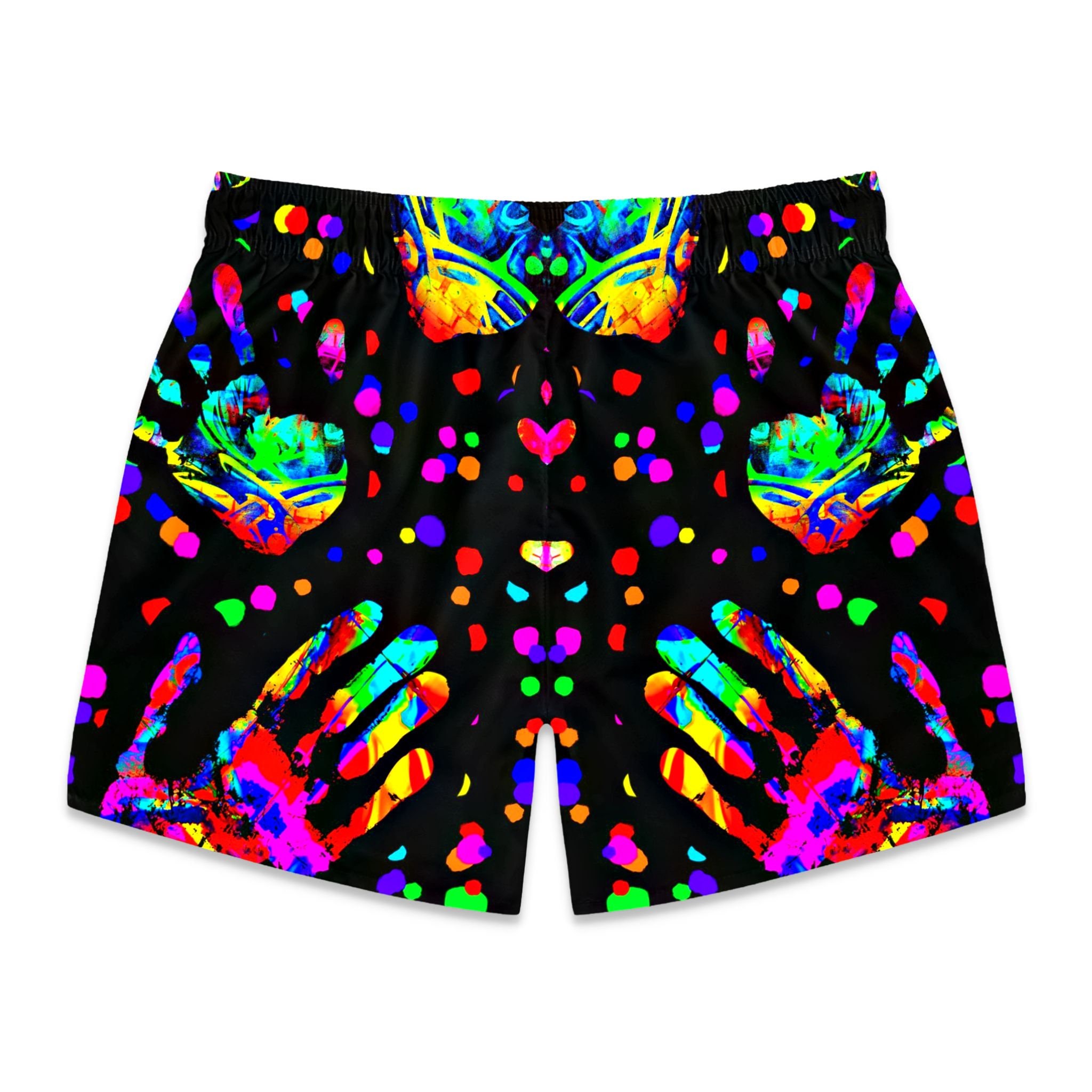 Trippy Neon Handprint Swim Trunks for Men, Ultra Fast Drying Material ...