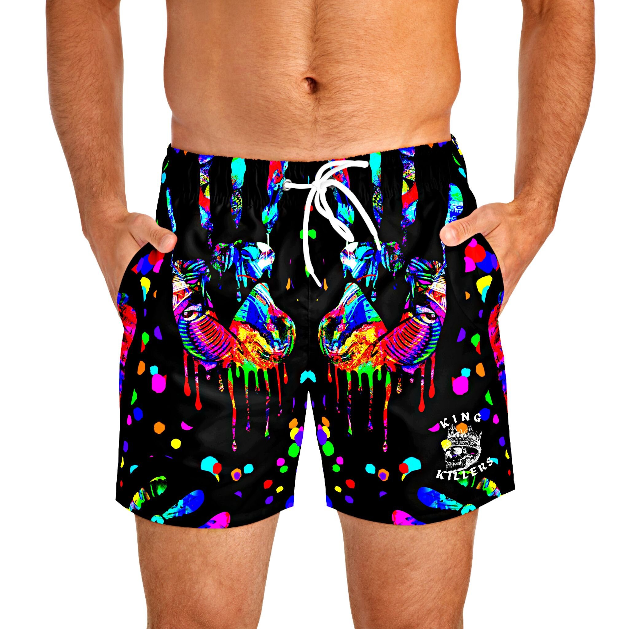 Trippy Neon Handprint Swim Trunks for Men, Ultra Fast Drying Material ...