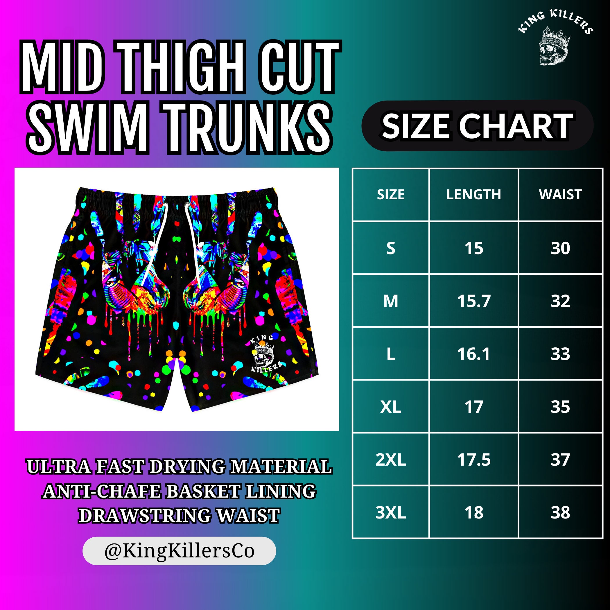 Trippy Neon Handprint Swim Trunks for Men, Ultra Fast Drying Material ...