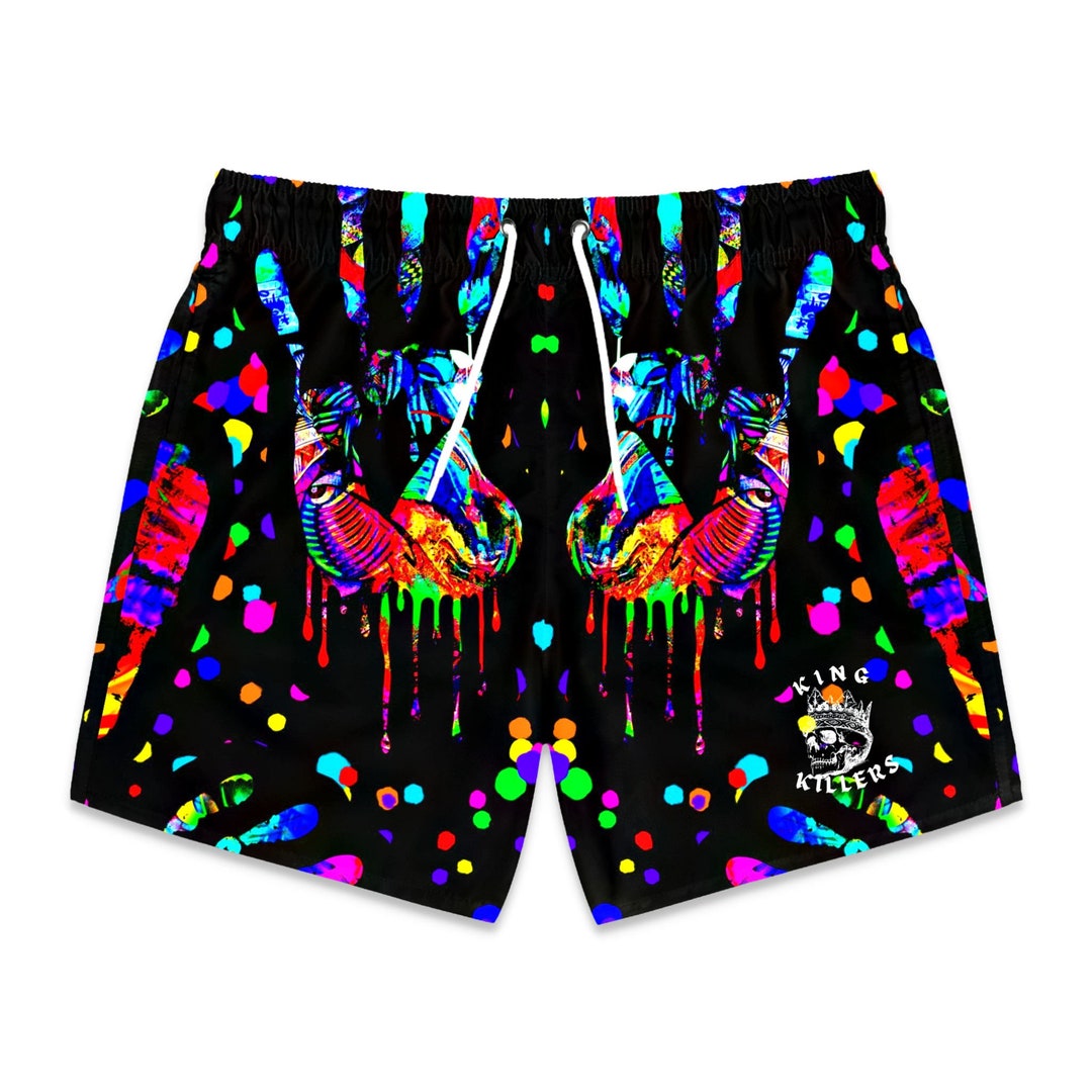 Trippy Neon Handprint Swim Trunks for Men Ultra Fast Drying - Etsy