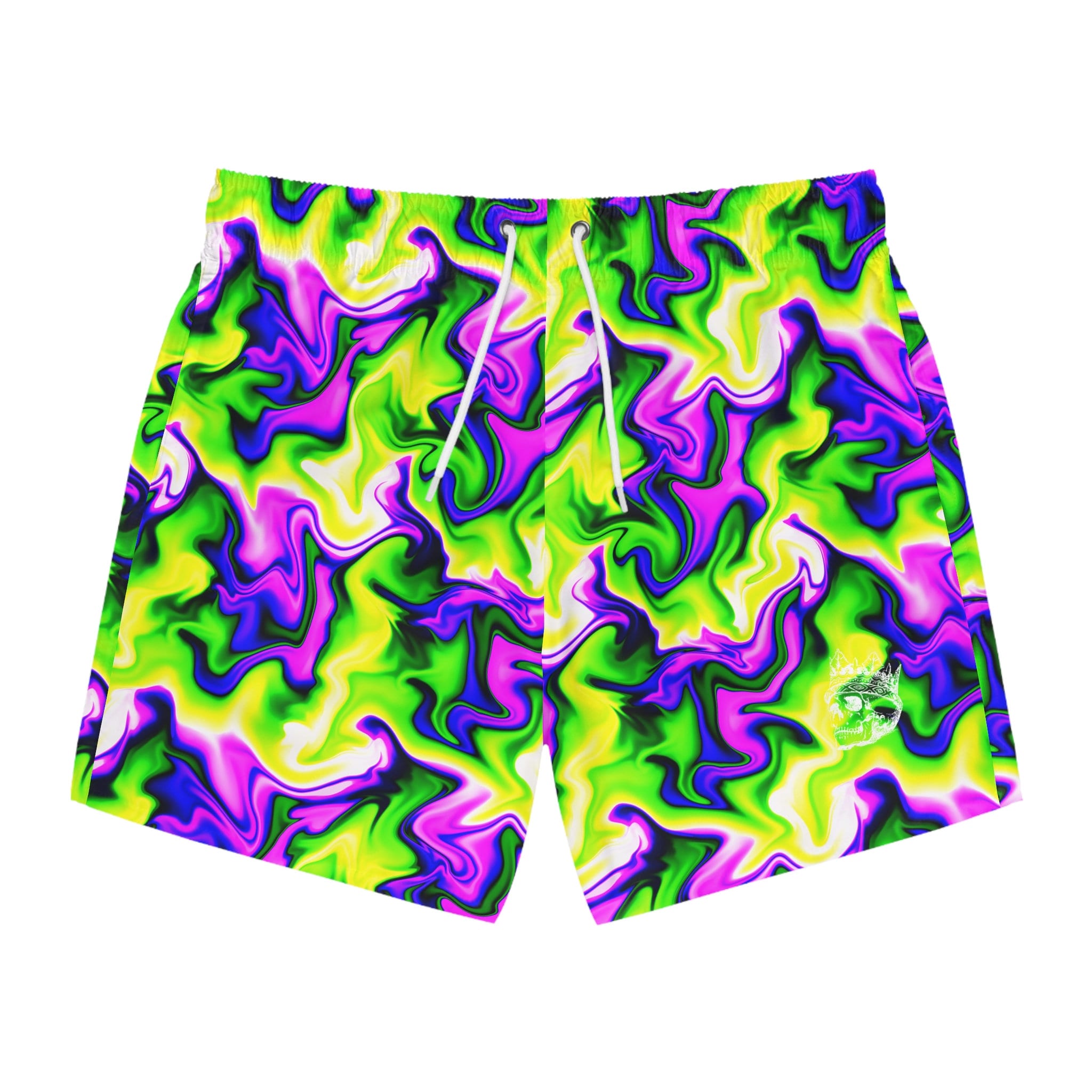 Trippy Neon Green & Purple Swirl Fast Dry Swim Trunks for Men, Bright ...