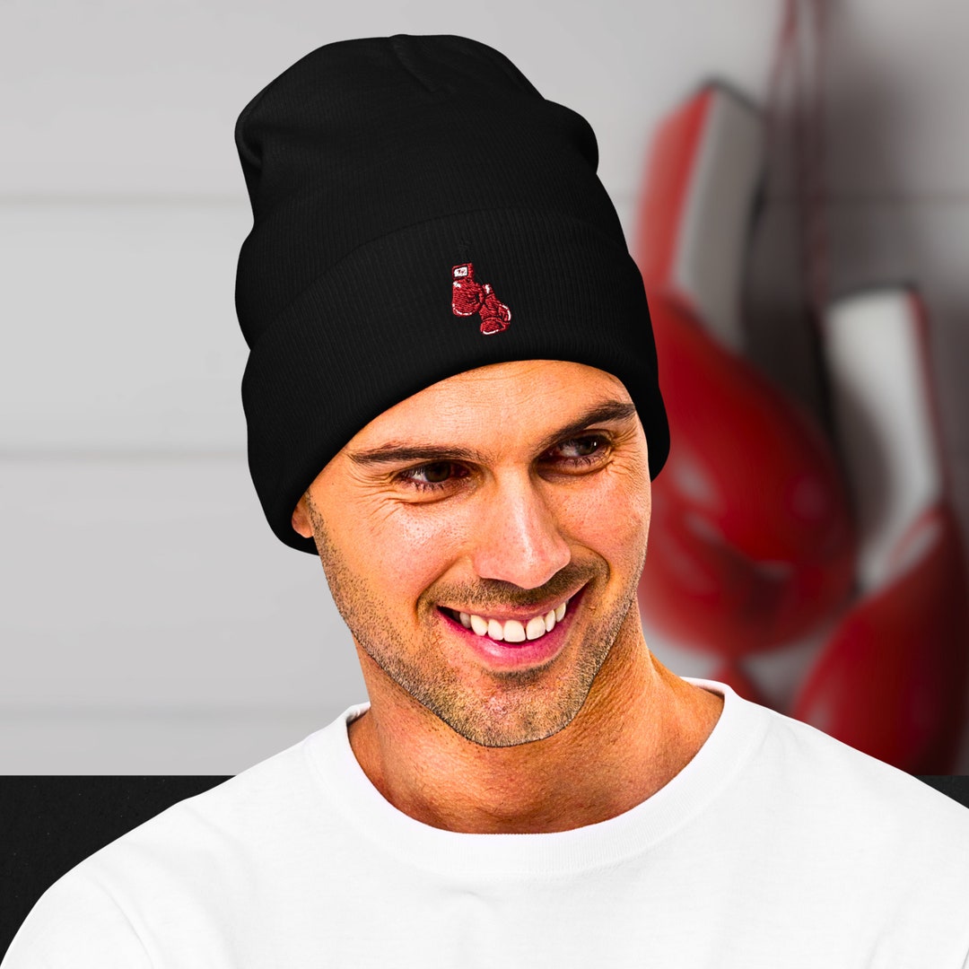 Boxer Gift, Red Boxing Gloves Embroidered Knit Beanie, Unisex Warm ...
