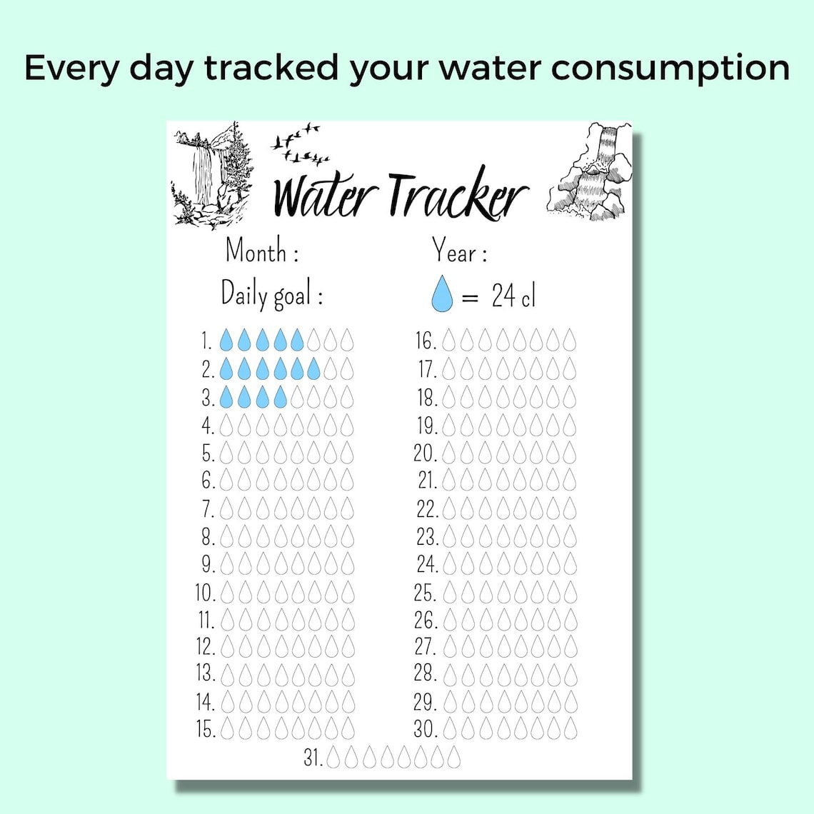 WATER TRACKER A4 & A5 Printable Pdf/png/jpeg - Etsy