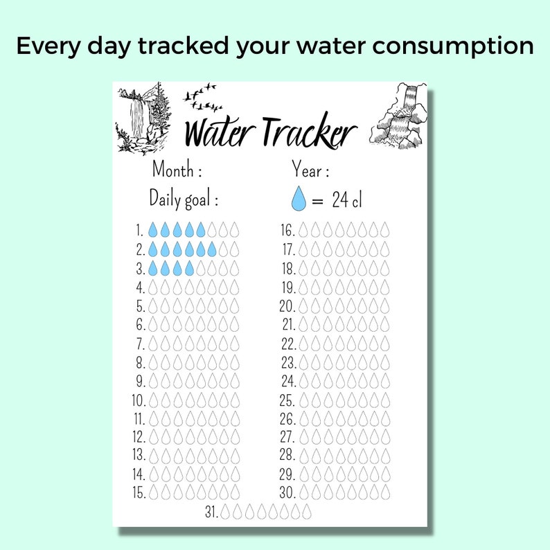 WATER TRACKER A4 & A5 Printable Pdf/png/jpeg - Etsy