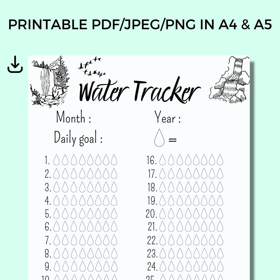 WATER TRACKER A4 & A5 Printable Pdf/png/jpeg - Etsy