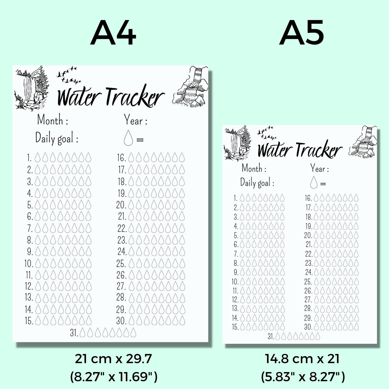 WATER TRACKER A4 & A5 Printable Pdf/png/jpeg - Etsy