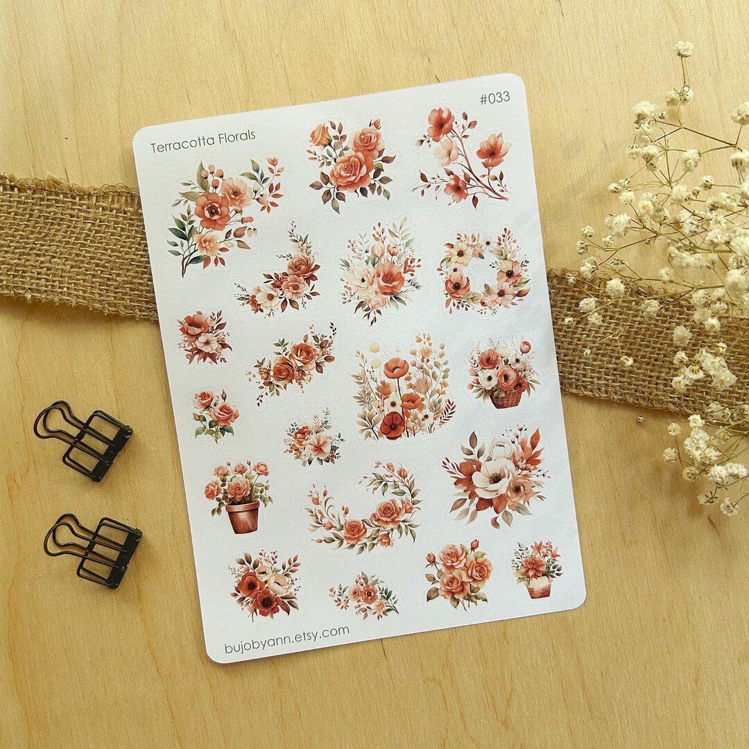 Terracotta Florals Sticker Sheet Bullet Journal Cute Stickers, Flower ...