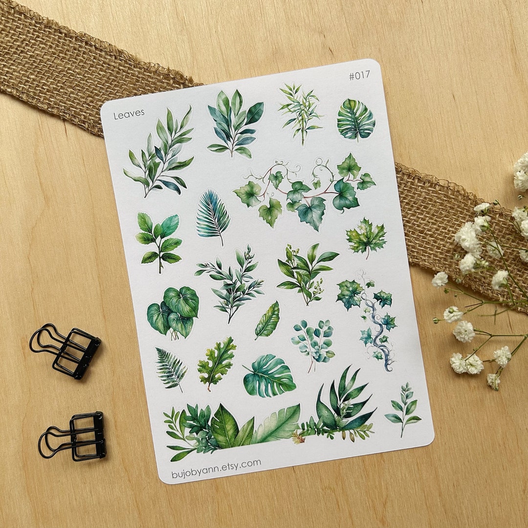 Leaves Sticker Sheet | Plant Stickers for Bullet Journal, Botanical ...