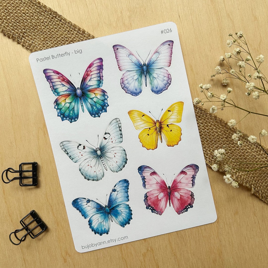 Pastel Butterfly Big Sticker Sheet | Colorful Planner Accessory ...