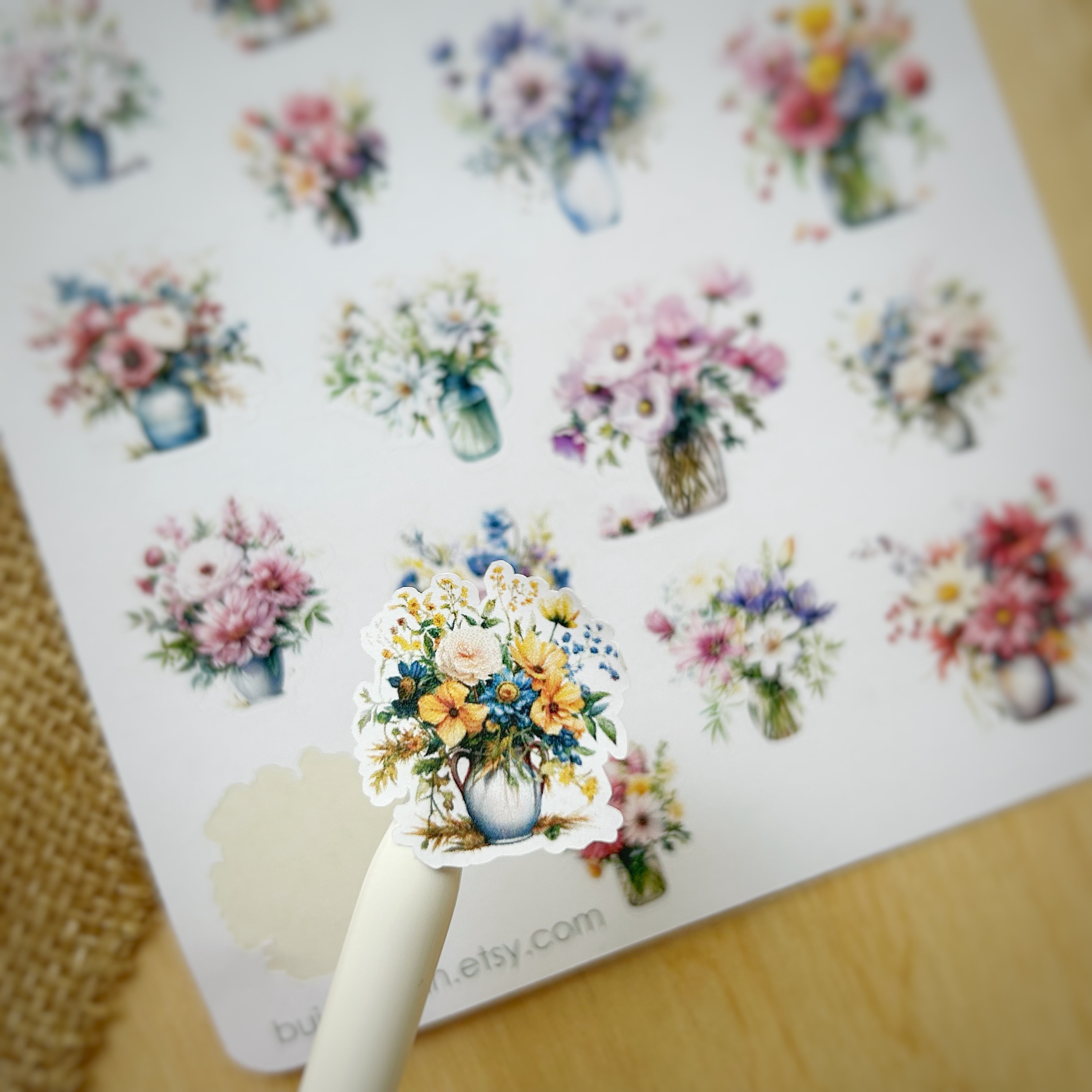 Vase Flowers Sticker Sheet | Bullet Journal Boho Stickers, Cozy ...