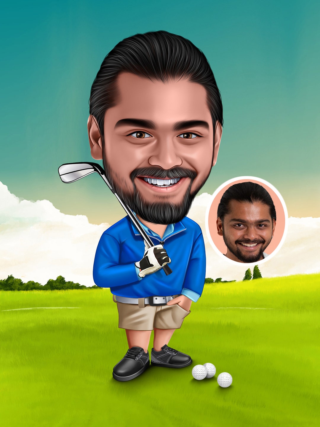 Custom Golf Caricature Cartoon Portrait Illustration, Creative ...