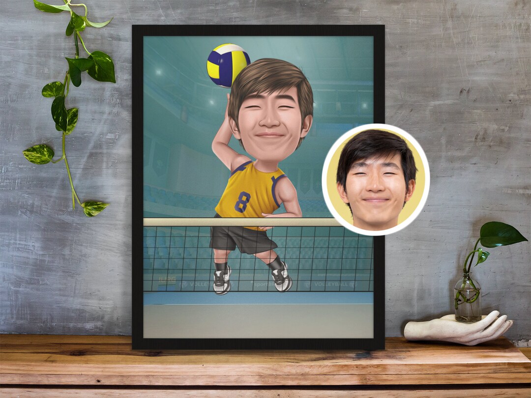 Custom Volleyball Caricature Cartoon Portrait Illustration Poster ...