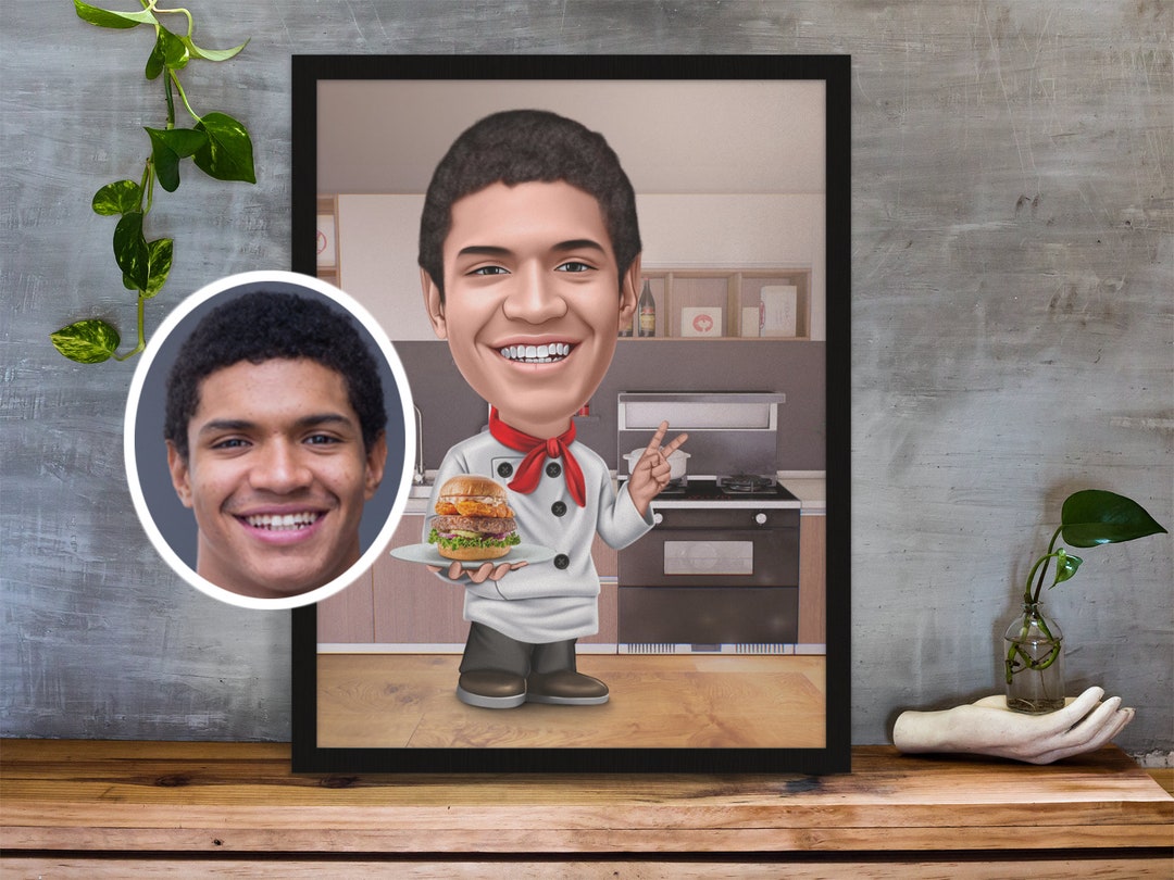 Custom Chef Caricature Cartoon Portrait Illustration Poster, Creative ...
