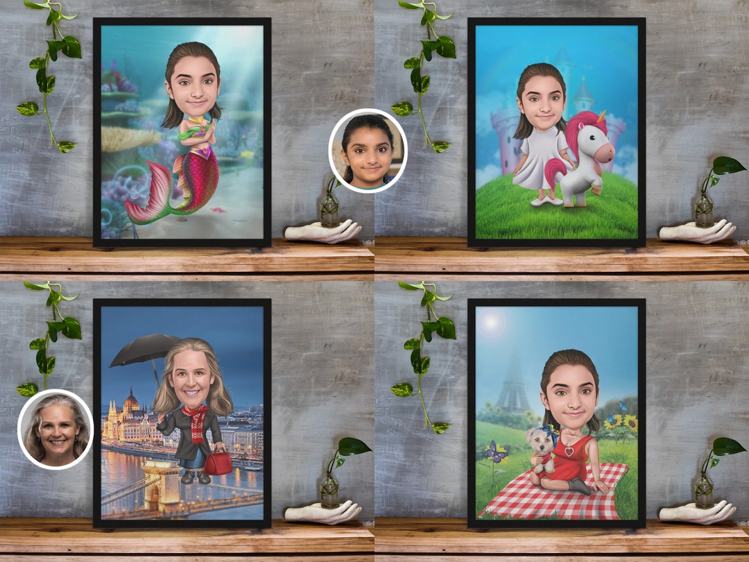 Custom Princess Caricature Cartoon Portrait Illustration Poster ...