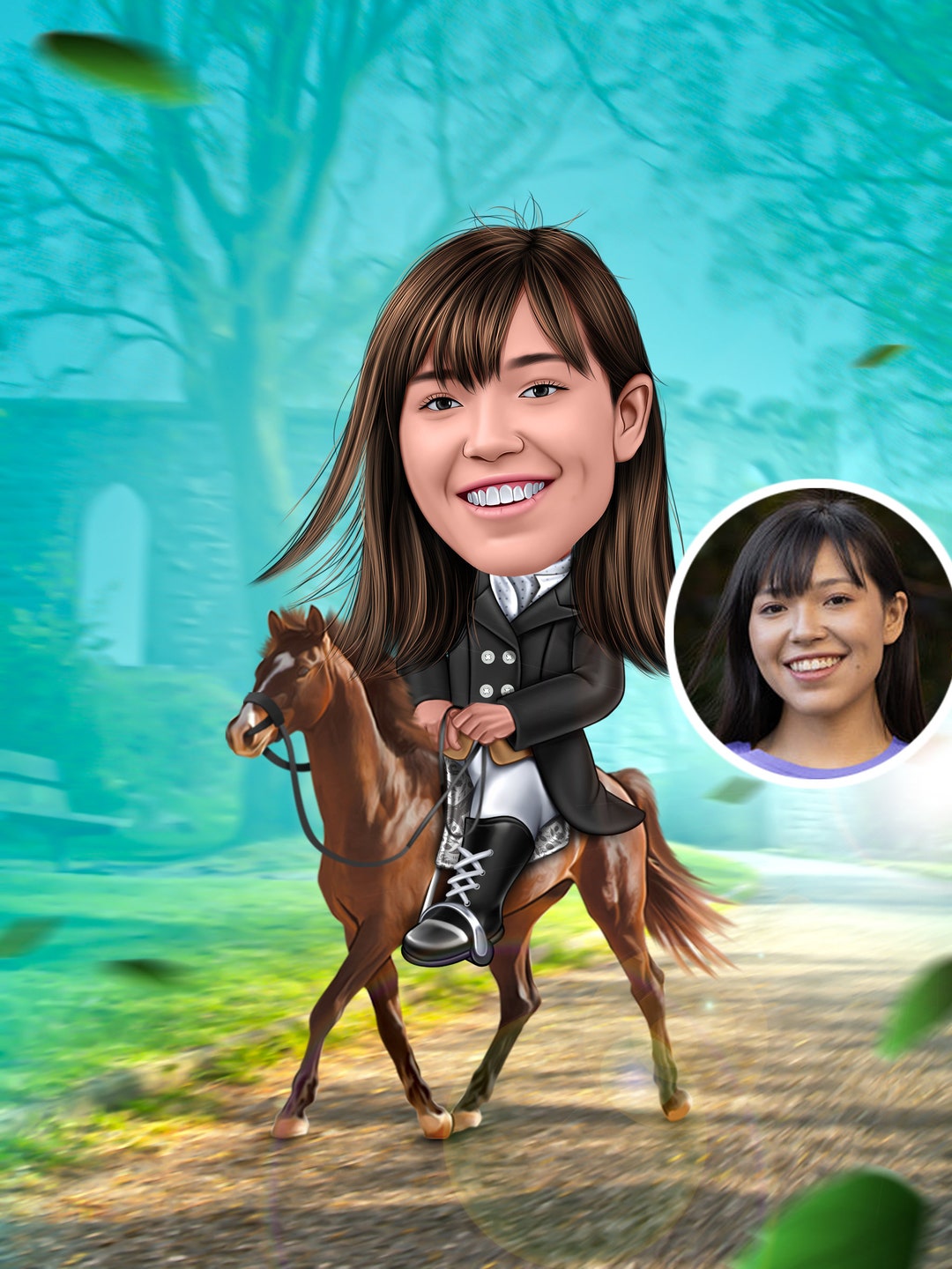 Custom Horse Rider Caricature Cartoon Portrait Illustration, Creative ...