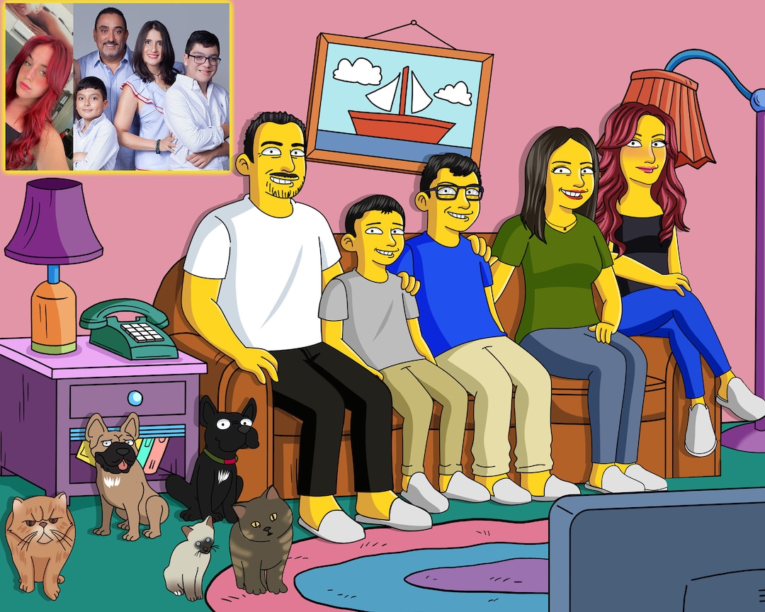 Custom Simpsons Family Portrait, Yellow Cartoon, Digital Art ...