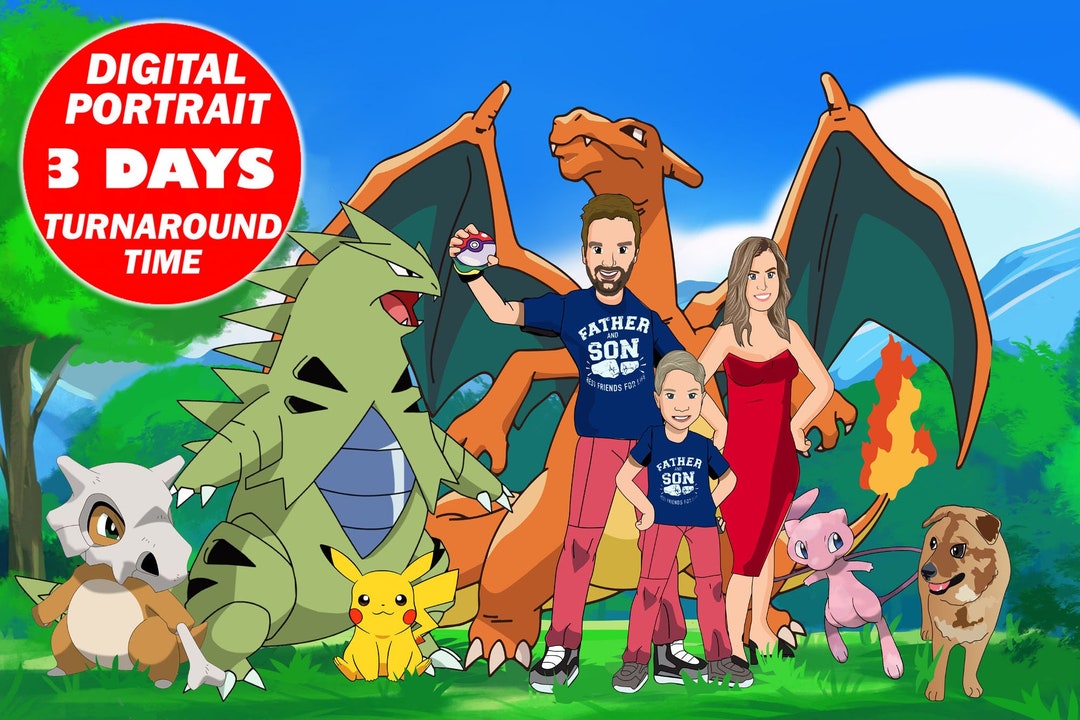 Poke Cartoon Digital Portrait, Best Friend Gift, Custom Pet Portrait ...