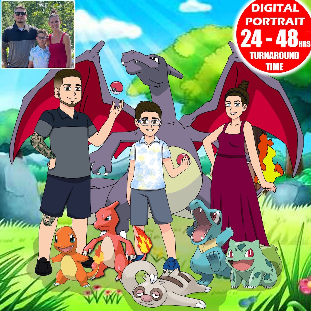 Poke Cartoon Custom Digital Portrait, Personalized Gifts for Her, Gifts ...