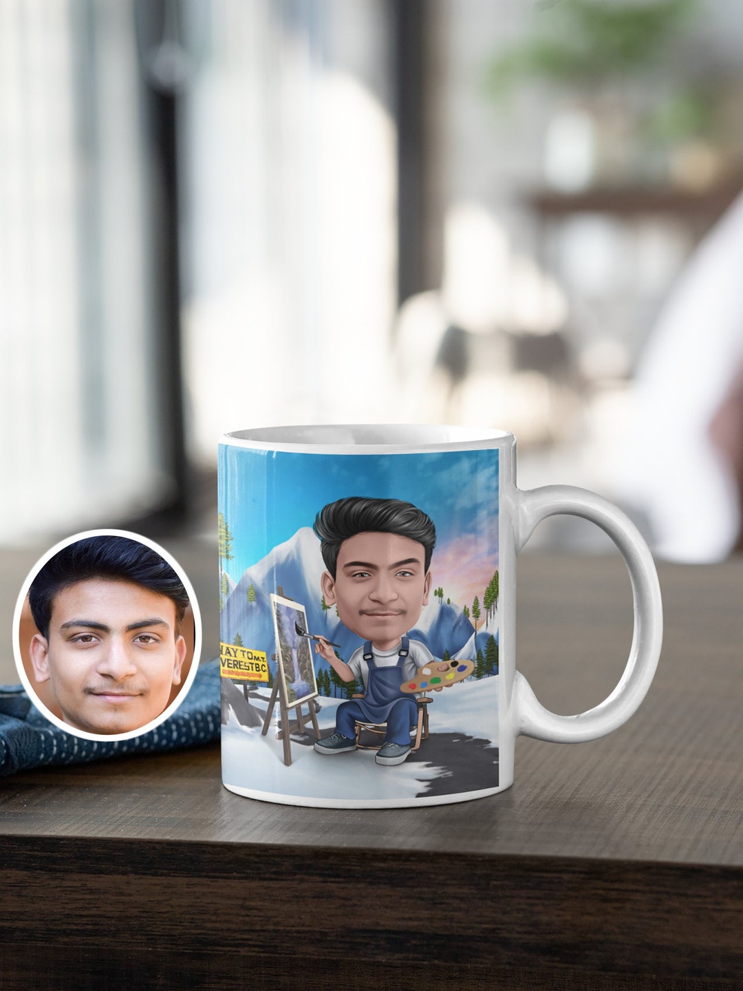 Custom Painter Painting Coffee Mug, Personalized Cartoon Caricature Mug ...