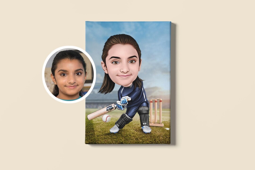 Custom Cricket Caricature Cartoon Portrait Illustration Canvas ...