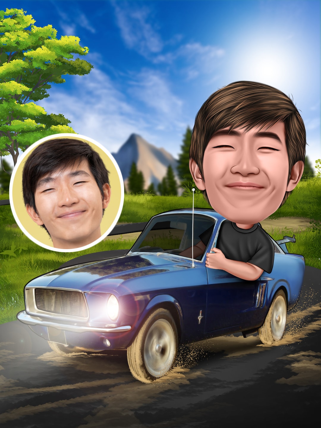 Custom Car Rider Caricature Cartoon Portrait Illustration, Creative ...