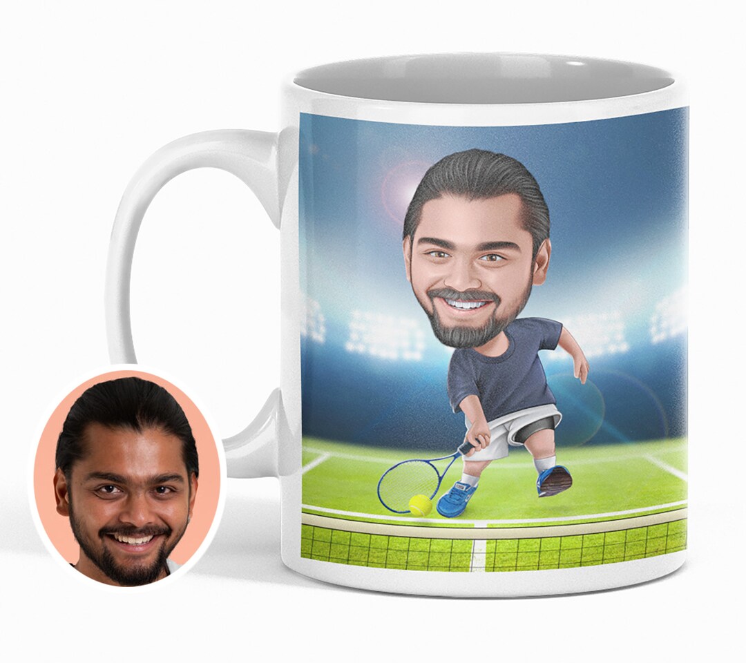 Custom Tennis Coffee Mug, Personalized Cartoon Caricature Mug, Cute ...