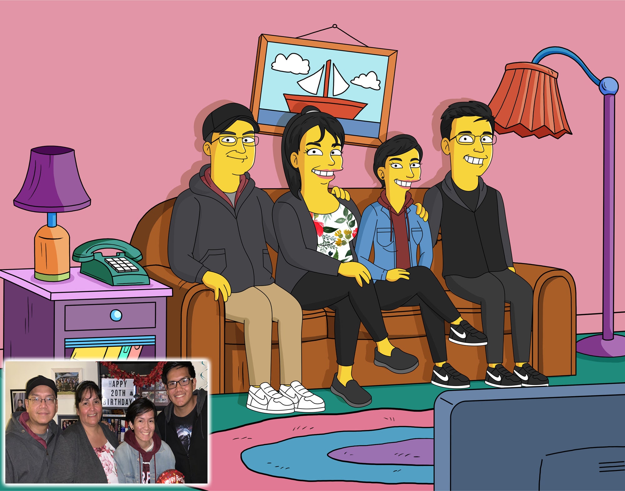 Yellow Cartoon Family Portraits, Custom Gifts, for Her, for Him, for ...