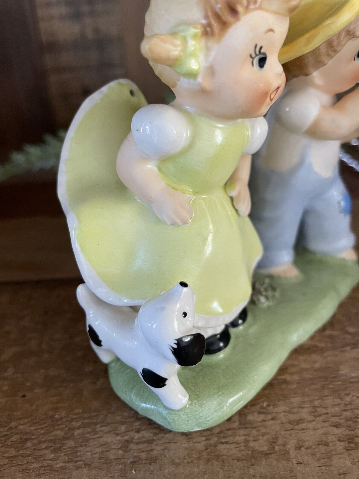 Vintage Artmark Boy With Fishing Pole and Girl With Dog Hand Painted ...