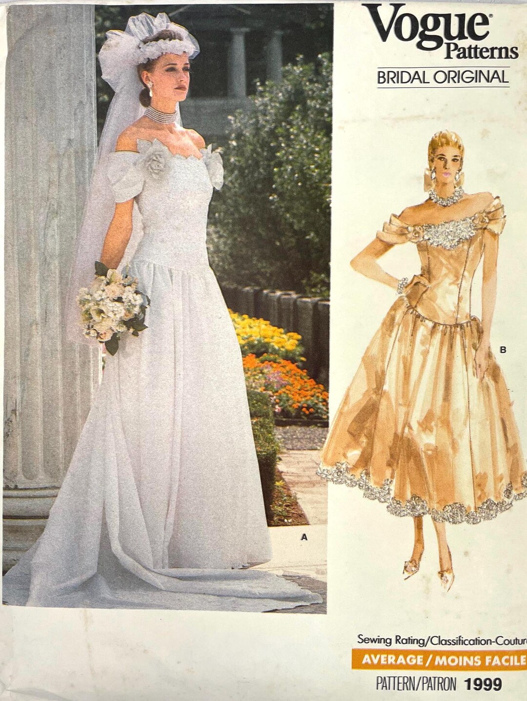 Vogue Pattern 1999 Bridal Original Wedding Gown With Train Size 12 ...