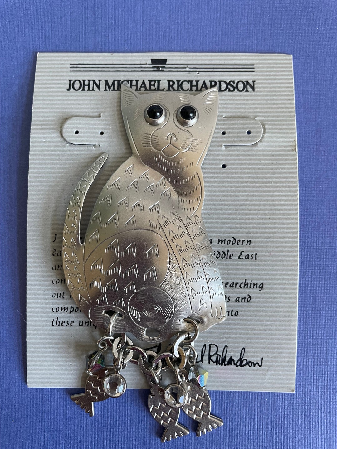 Vintage John Michael Richardson Cat With Dangling Fish Brooch - Etsy