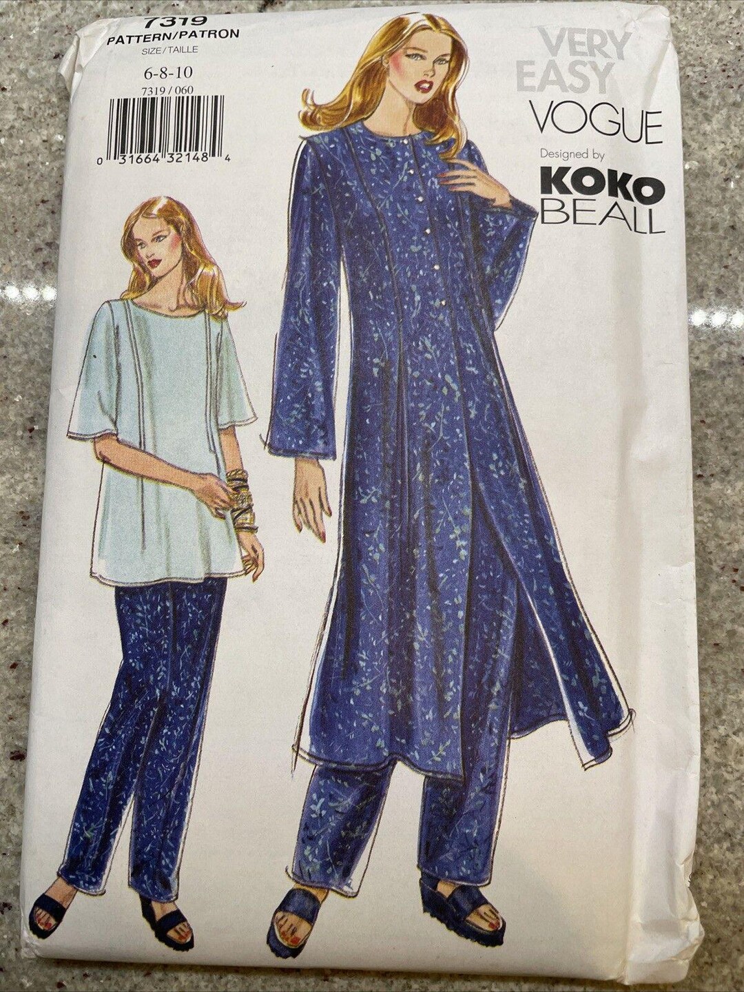 Vogue 7319 Koko Beall Caftan Duster Top Pants Size 6 8 10 Uncut FF - Etsy