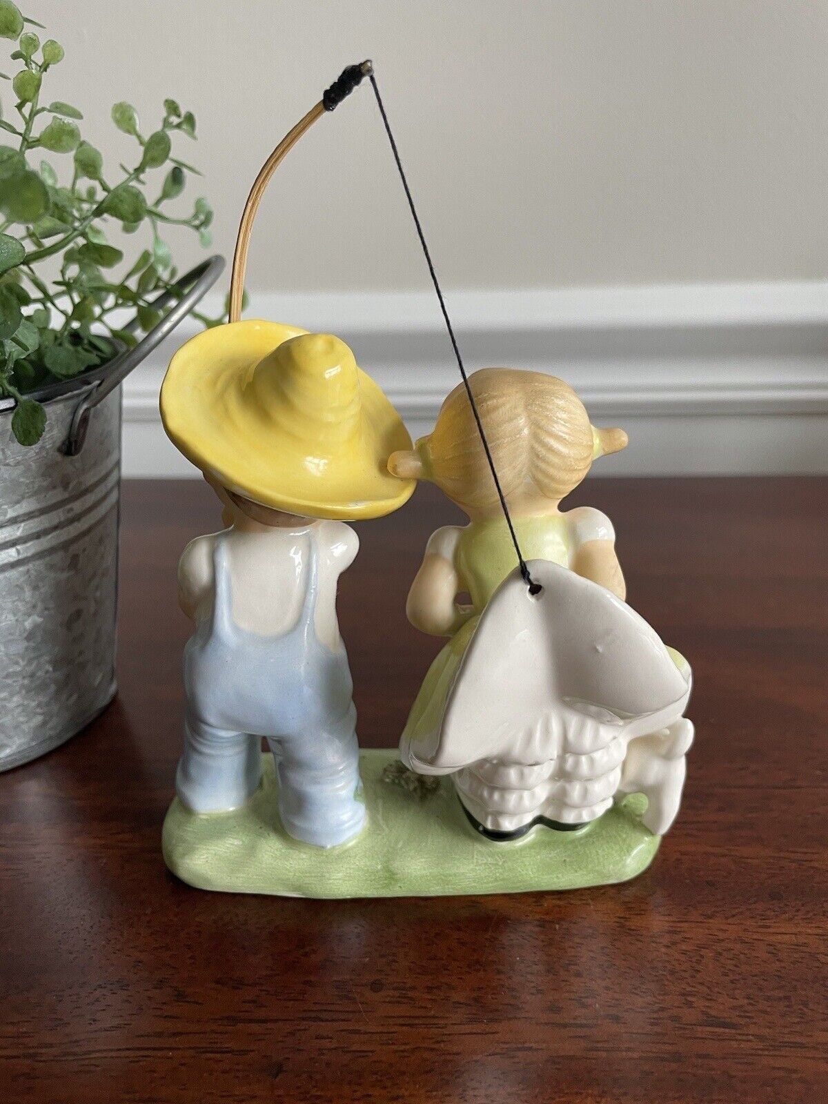 Vintage Artmark Boy With Fishing Pole and Girl With Dog Hand Painted ...