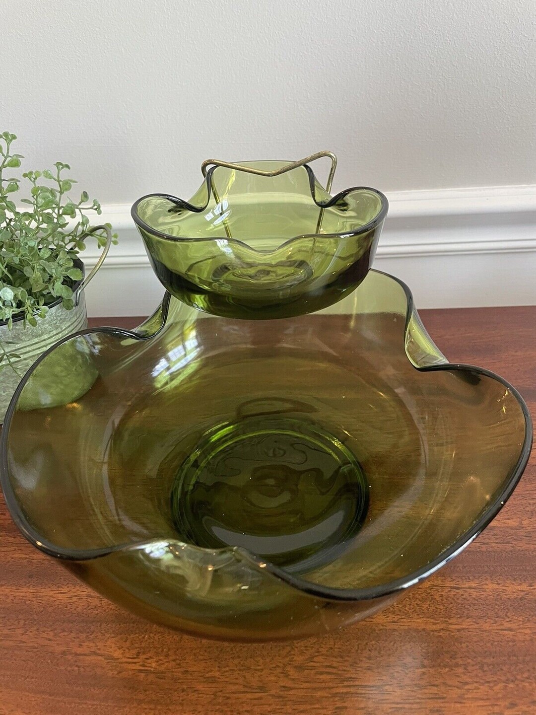 Interesting Vintage Green Glass Chip And Dip Set Gallery