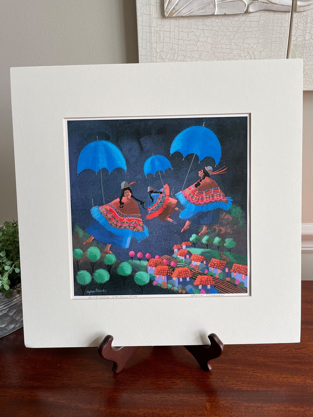 Whimsical Native American Umbrella Walkers Matted Art Print 14 X 14 - Etsy