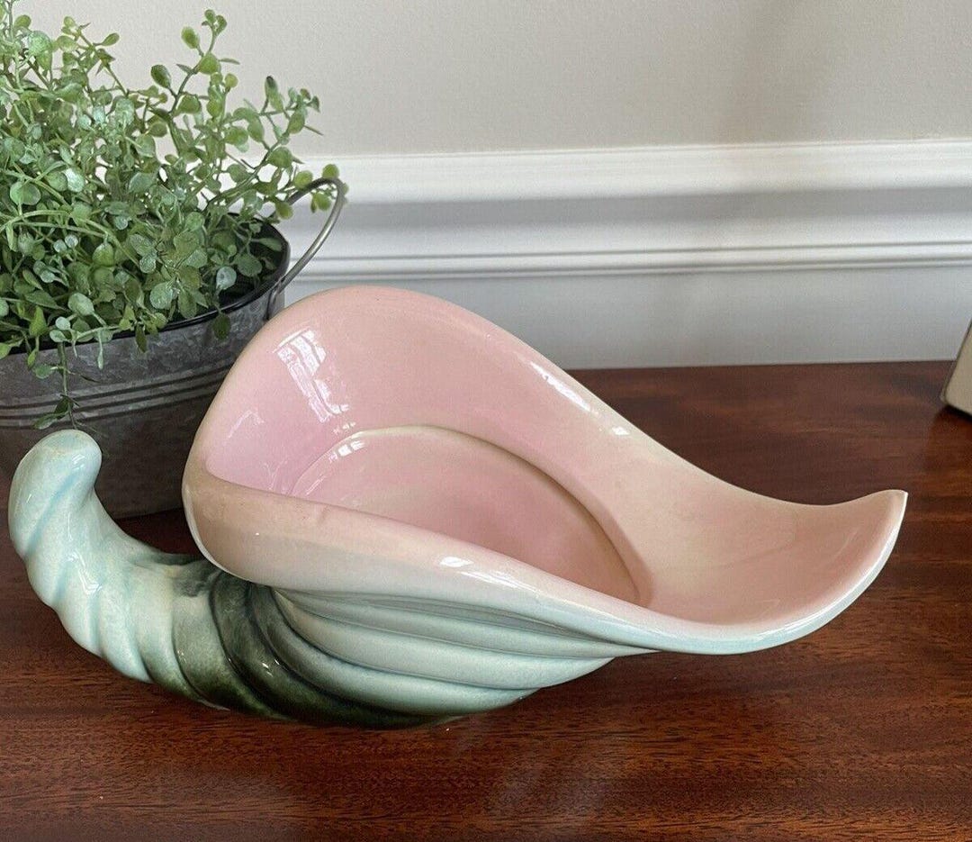 Vintage Hull Pottery Conch Sea Shell Cornucopia Planter USA Pink ...