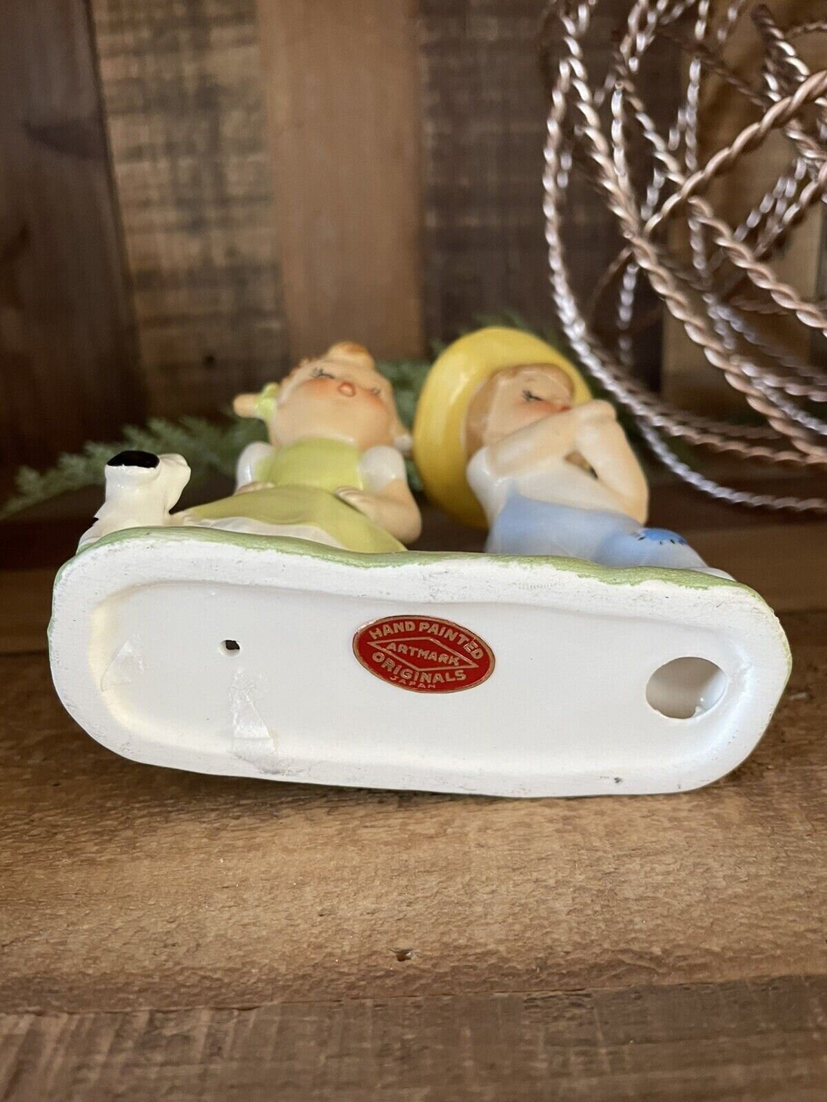 Vintage Artmark Boy With Fishing Pole and Girl With Dog Hand Painted ...